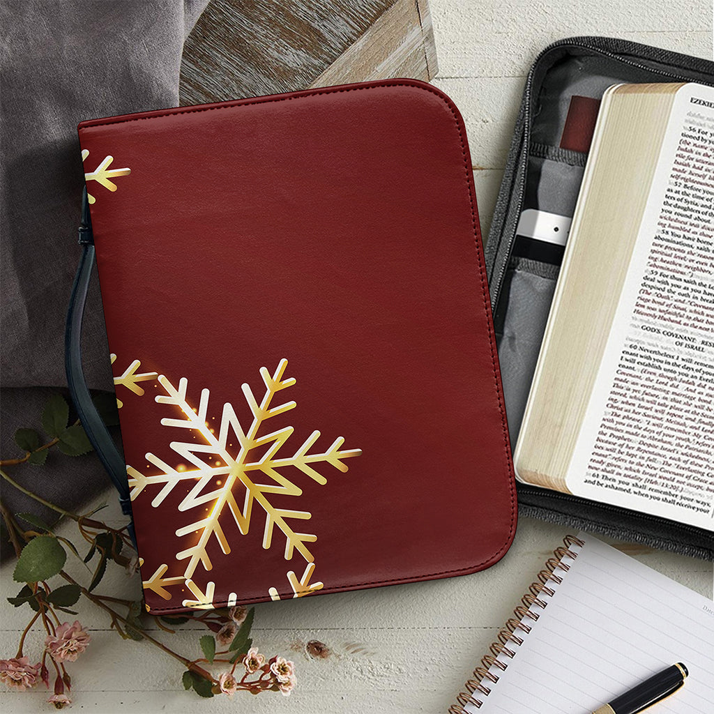 Golden Snowflake Print Leather Bible Cover – GearFrost
