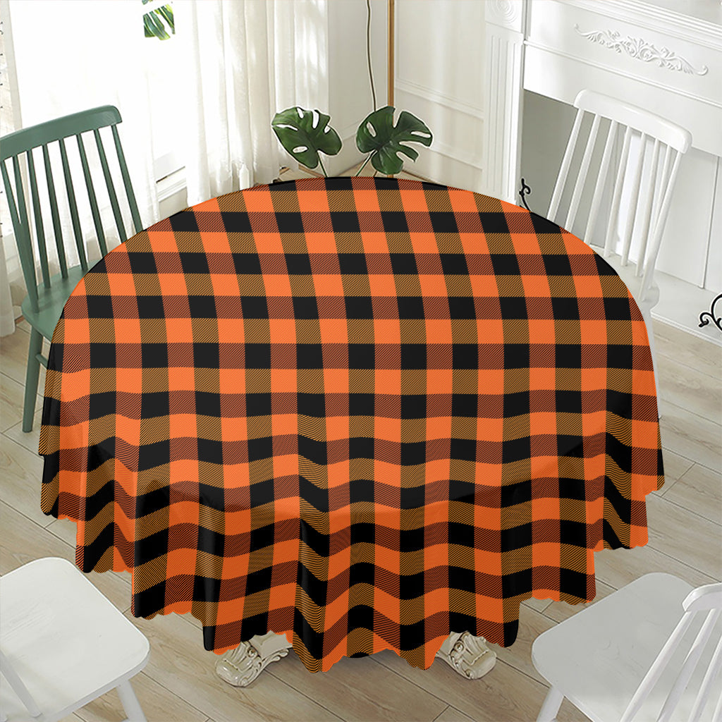 Orange And Black Buffalo Check Print Waterproof Round Tablecloth ...