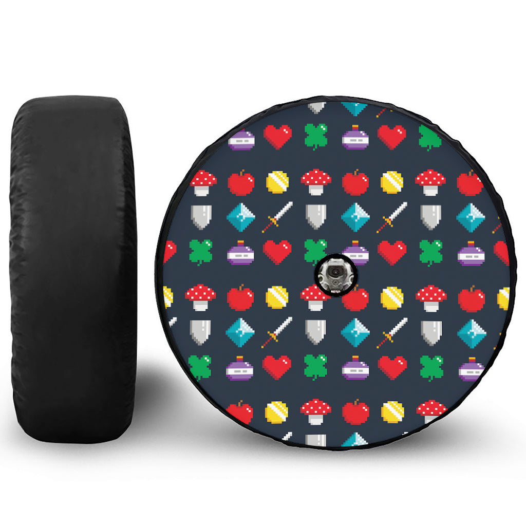 8-Bit Pixel Game Items Print Tire Cover With Camera Hole – GearFrost