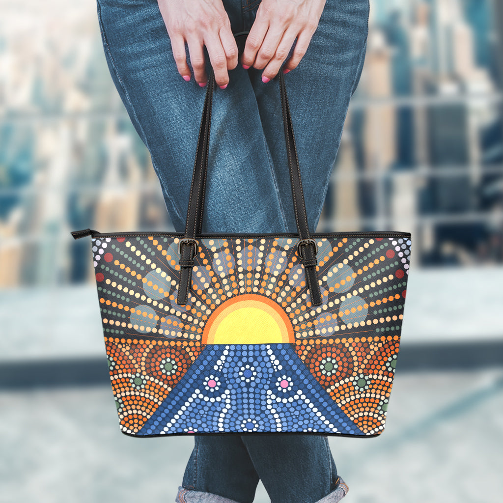 Aboriginal Indigenous Sunset Art Print Leather Tote Bag With Zipper ...