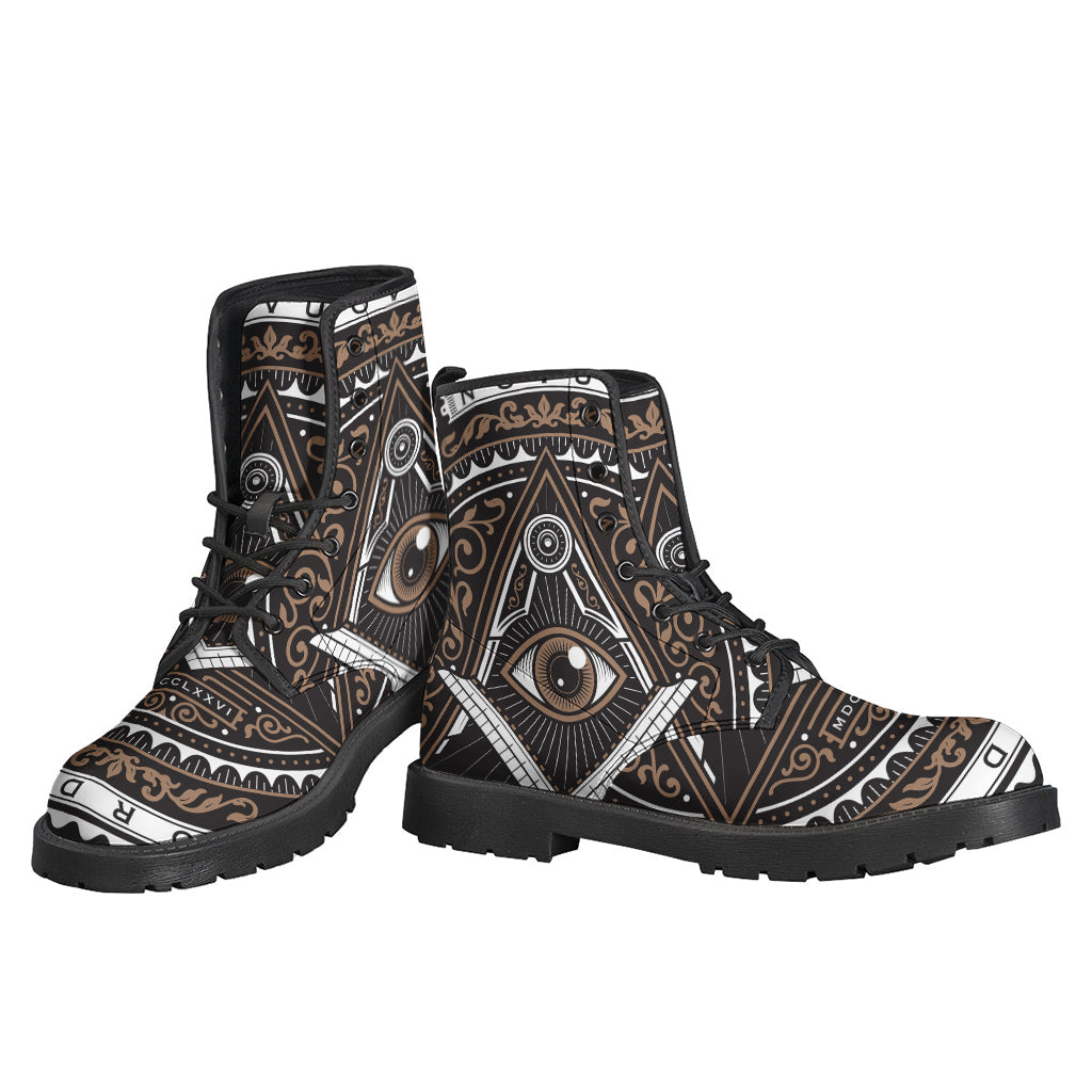 All Seeing Eye Symbol Print Leather Boots – GearFrost