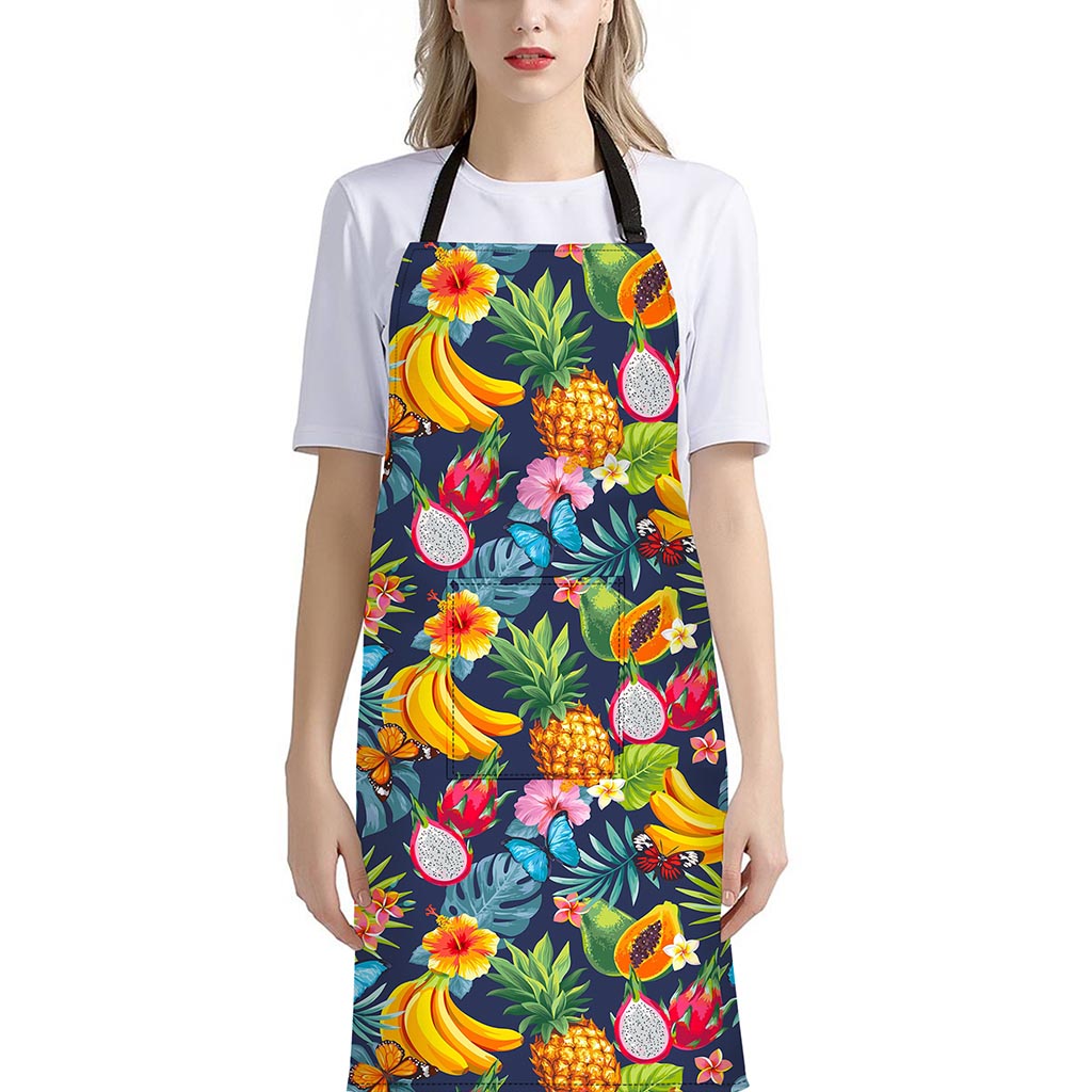 Aloha Tropical Fruits Pattern Print Bib Apron With Pocket – GearFrost