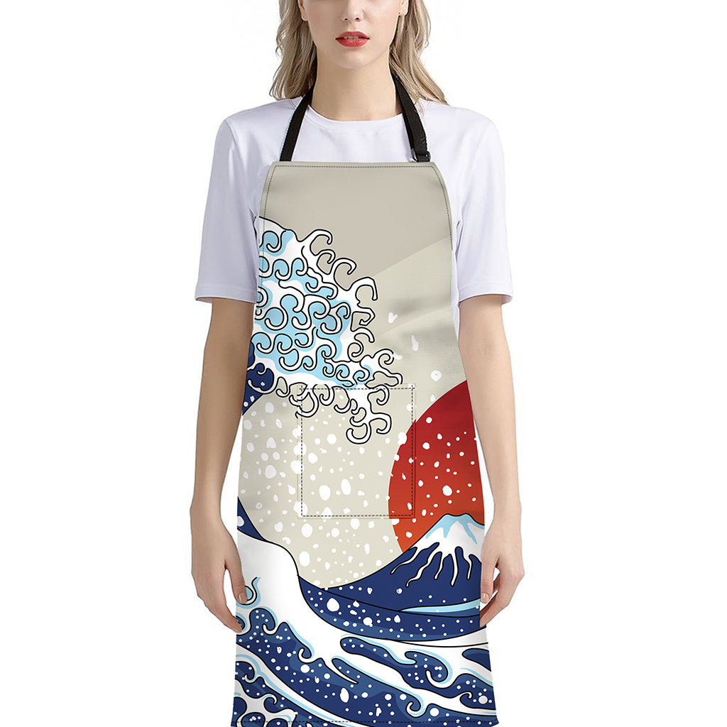 Ancient Great Japanese Wave Print Bib Apron With Pocket – GearFrost