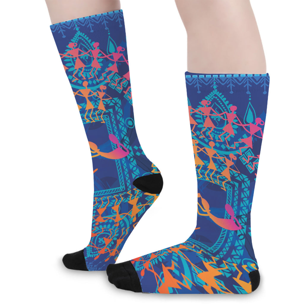 Ancient Indian Warli Tribal Print Long Socks – GearFrost
