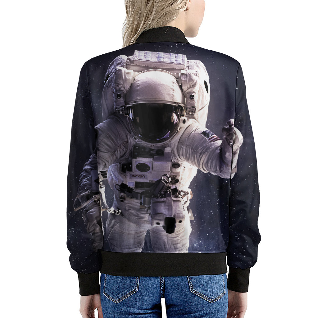 Astronaut Floating In Outer Space Print Women's Bomber Jacket – GearFrost
