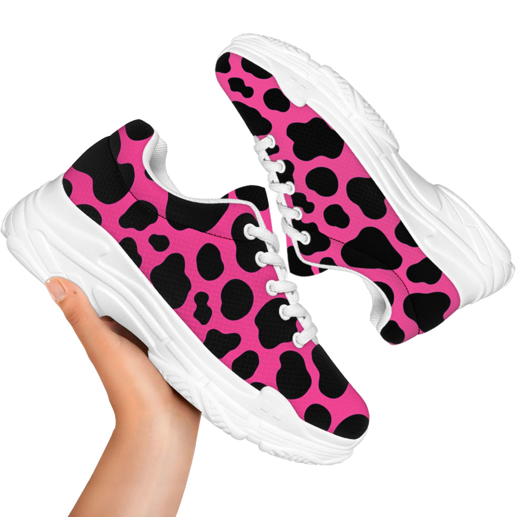Black And Hot Pink Cow Print White Chunky Shoes – GearFrost