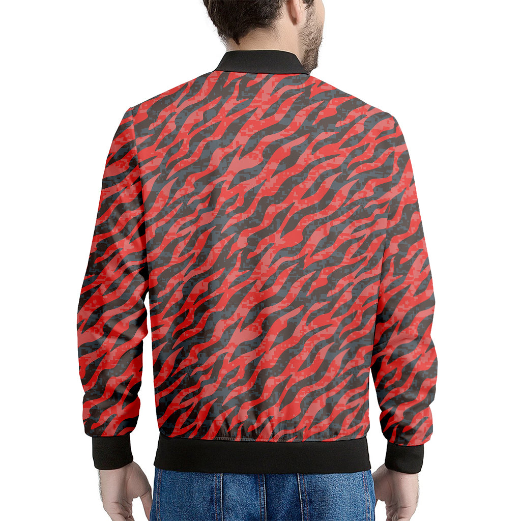 Black And Red Tiger Stripe Camo Print Men's Bomber Jacket – GearFrost