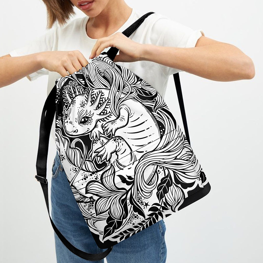 Black And White Axolotl Print Drawstring Backpack – GearFrost