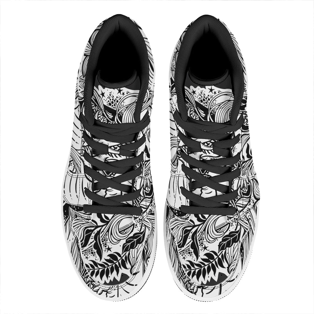 Black And White Axolotl Print High Top Leather Sneakers – GearFrost