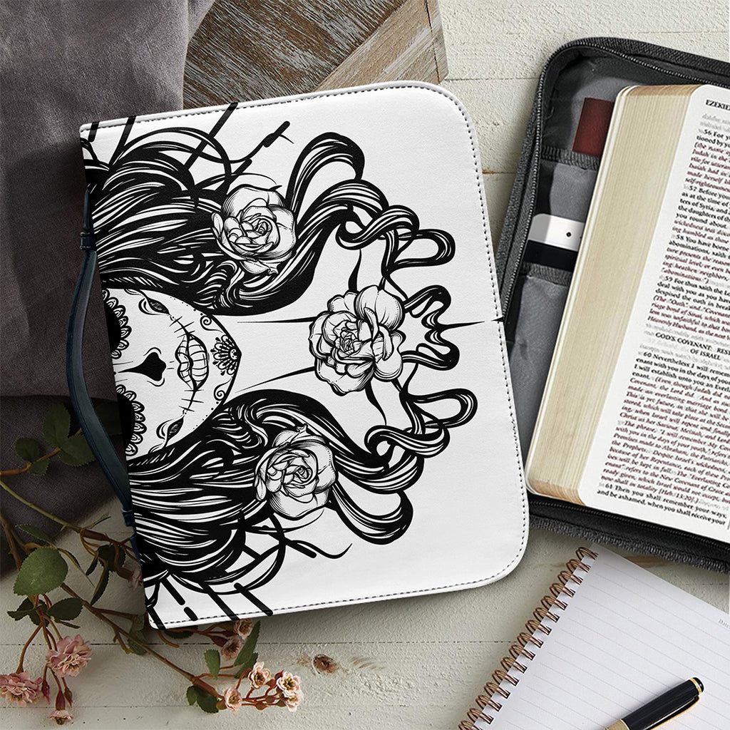Black And White Calavera Girl Print Leather Bible Cover – GearFrost