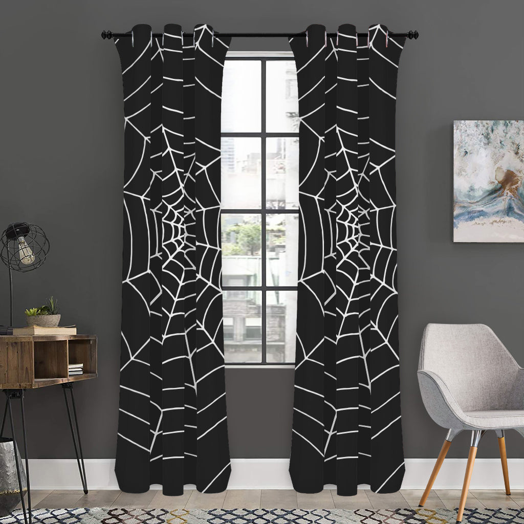 Black And White Cobweb Print Grommet Curtain Panels – GearFrost