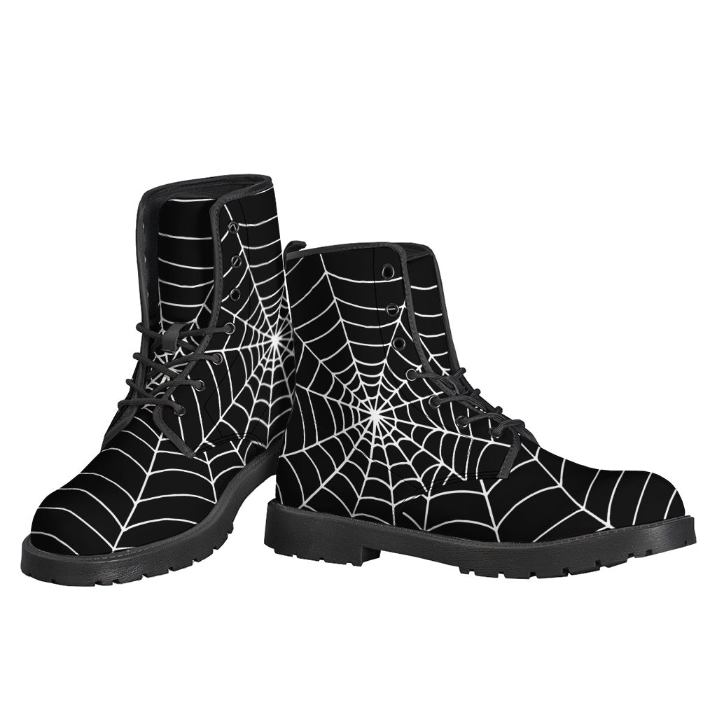Black And White Cobweb Print Lace-Up Boots – GearFrost