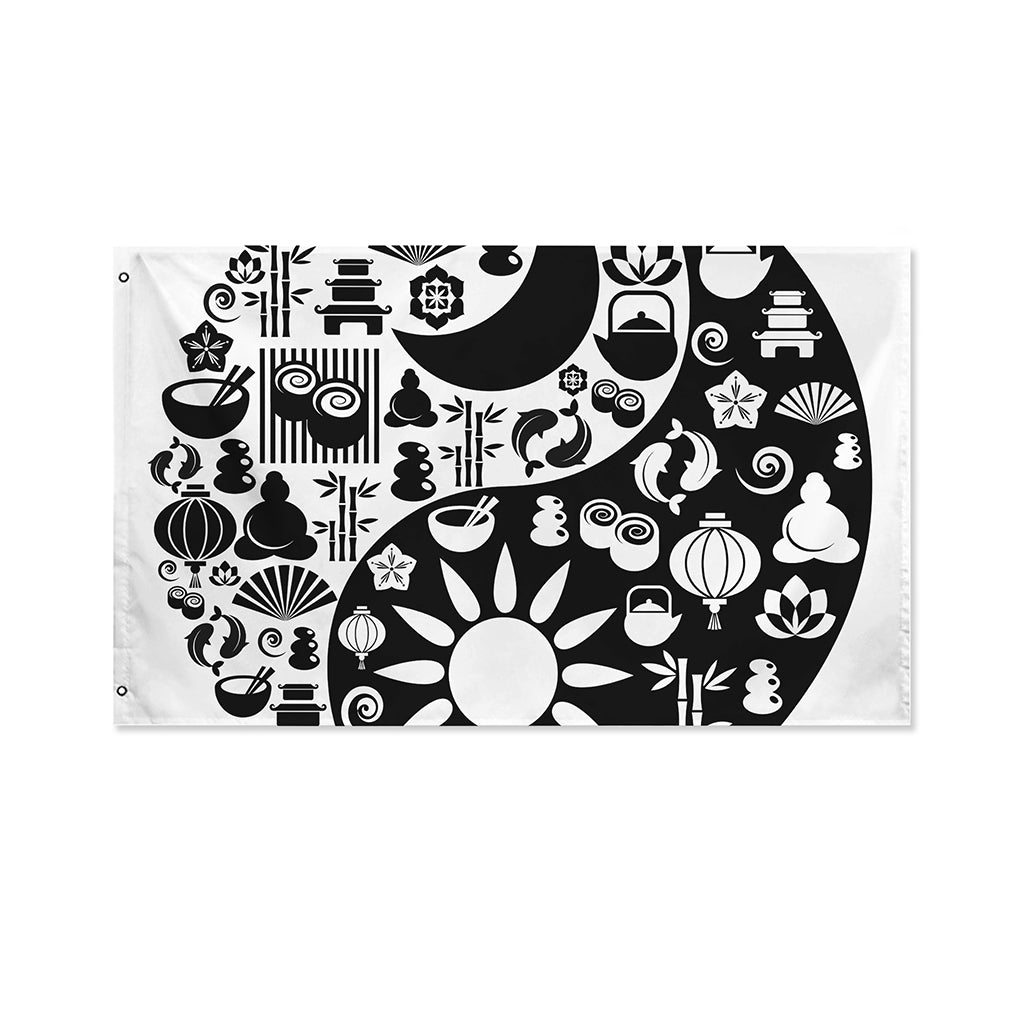 Black And White Japanese Yin Yang Print Polyester Flag – GearFrost