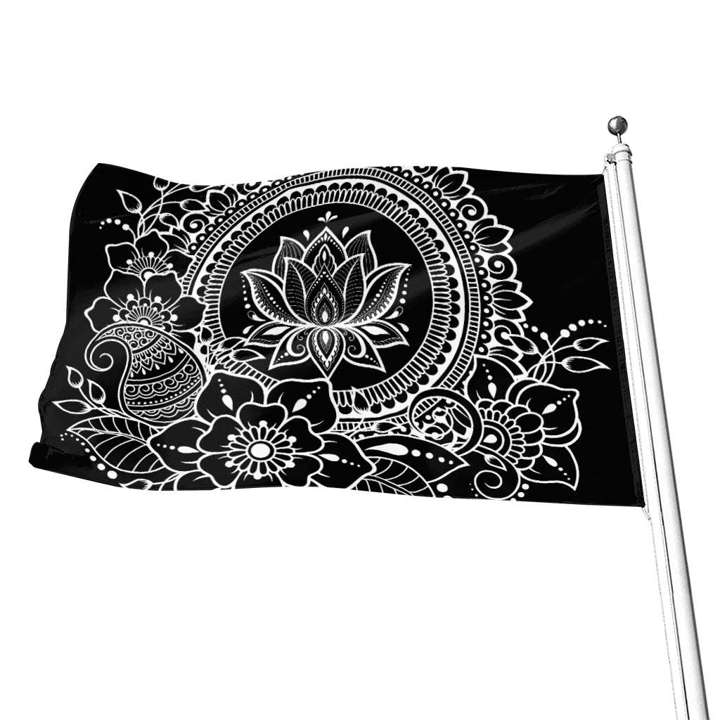 Black And White Lotus Flower Print Flag – GearFrost
