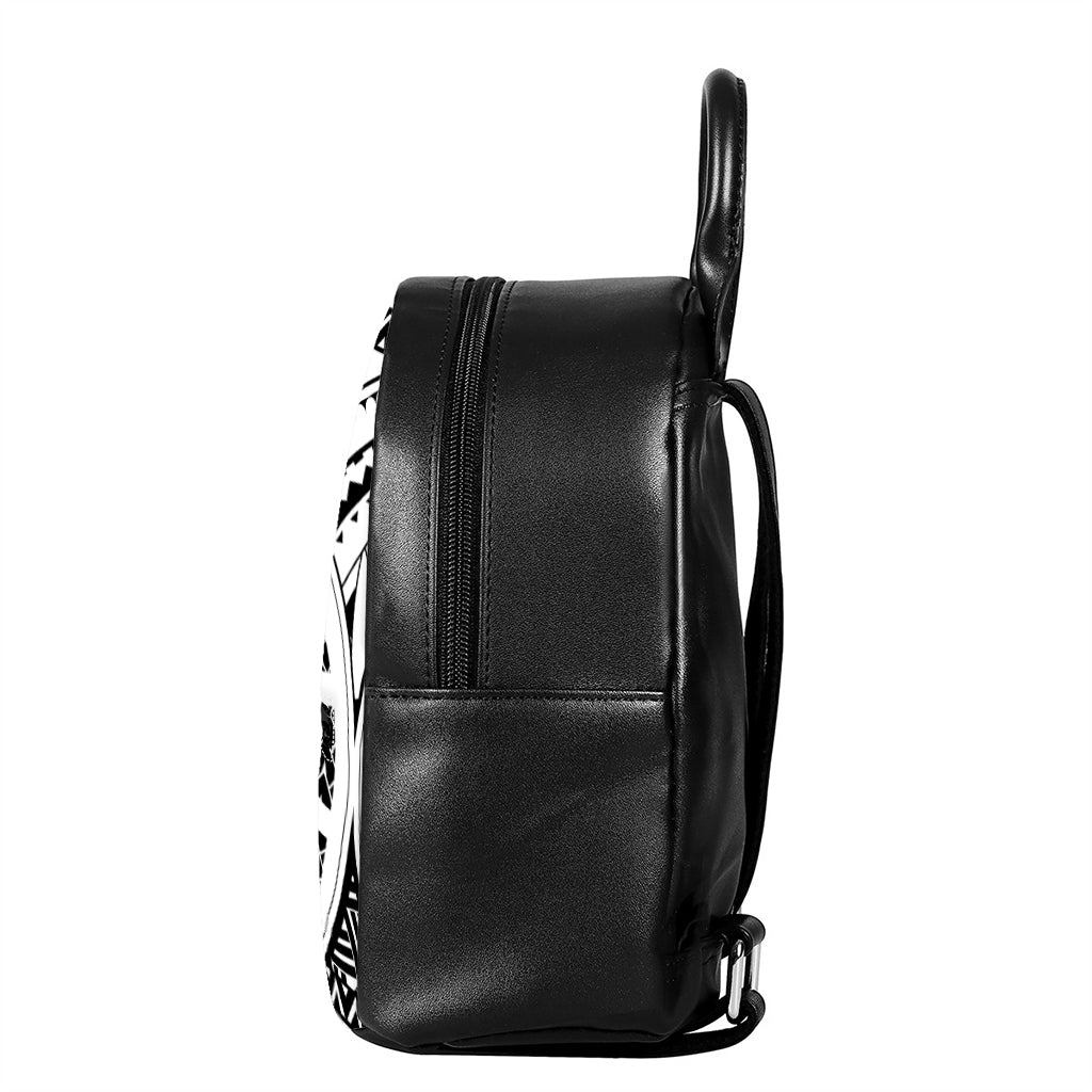 Black And White Maori Pattern Print Leather Backpack – GearFrost