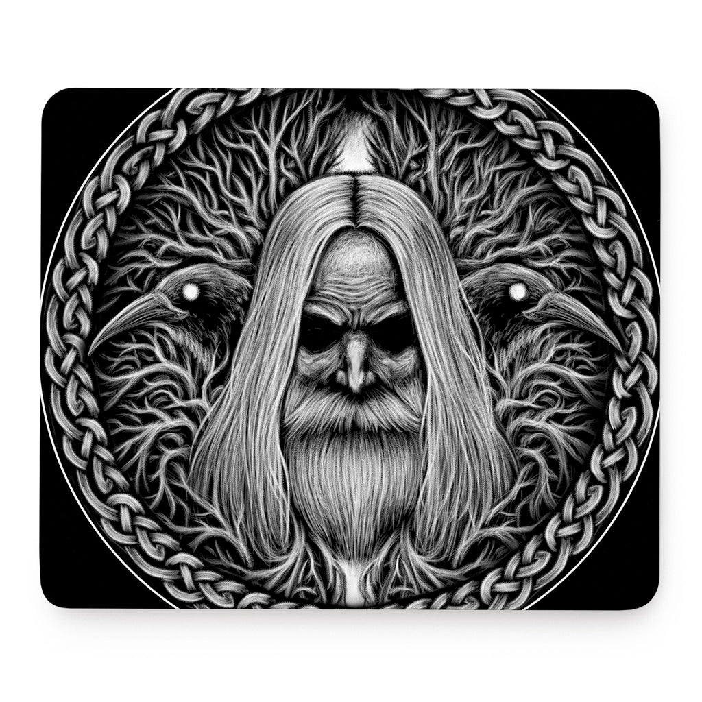 Black And White Odin With Crows Print Mouse Pad – GearFrost