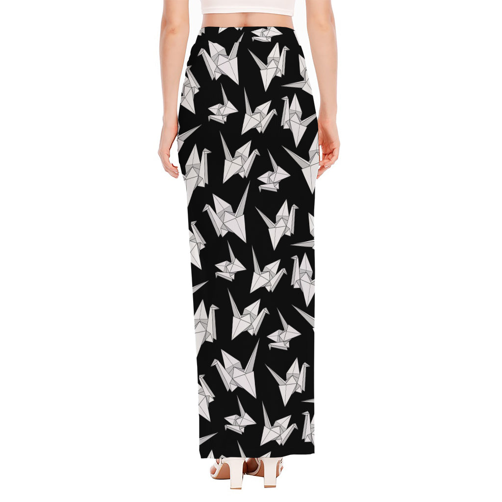 Black And White Origami Pattern Print High Slit Maxi Skirt – GearFrost