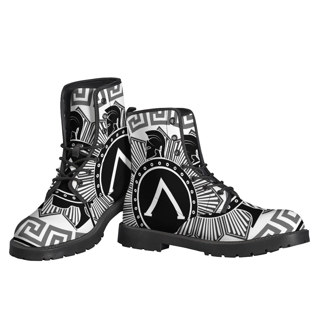 Black And White Spartan Warrior Print Lace-Up Boots – GearFrost