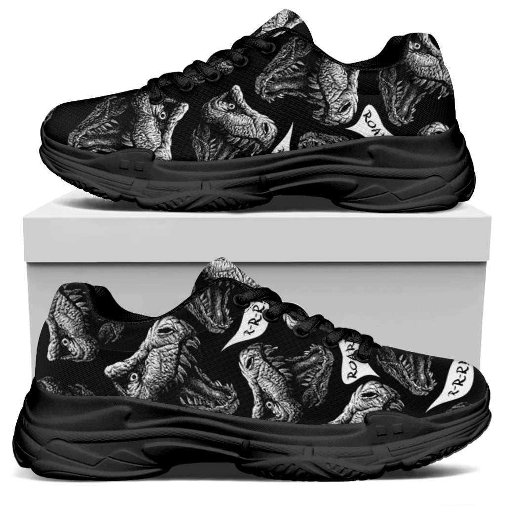 Black And White T-Rex Dinosaur Print Black Chunky Shoes – GearFrost