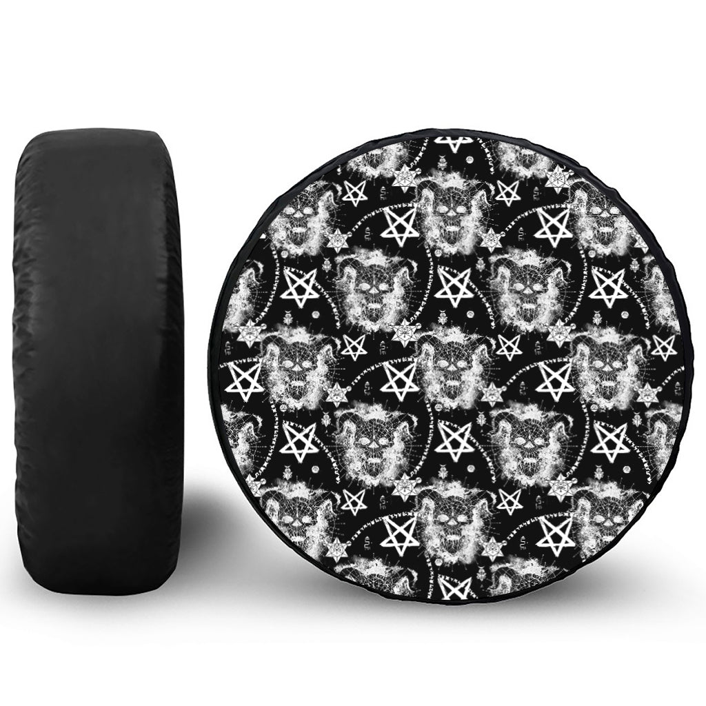 Black And White Wicca Devil Skull Print Leather Spare Tire Cover ...