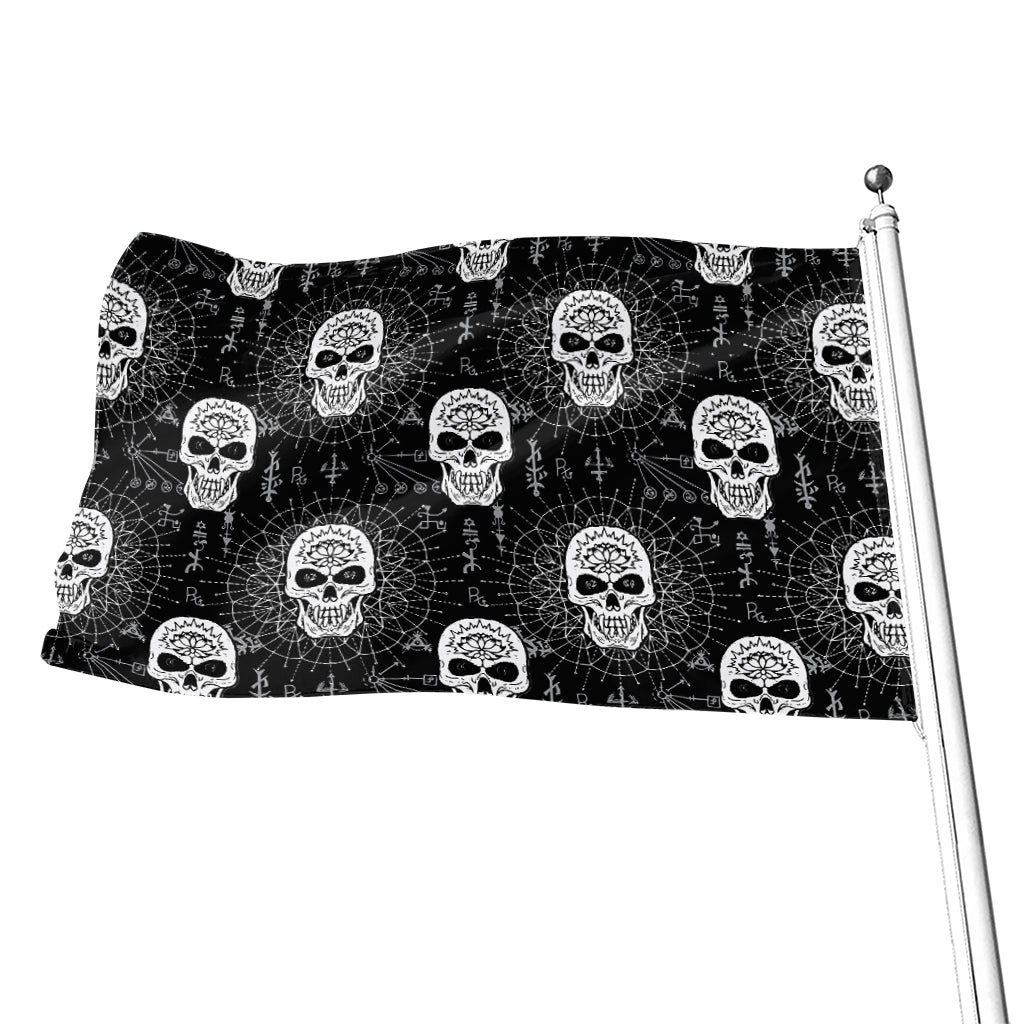 Black And White Wicca Evil Skull Print Flag – GearFrost