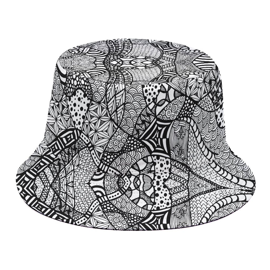 Black And White Zentangle Pattern Print Bucket Hat – GearFrost