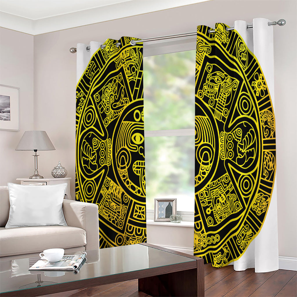 Black And Yellow Maya Calendar Print Extra Wide Grommet Curtains ...
