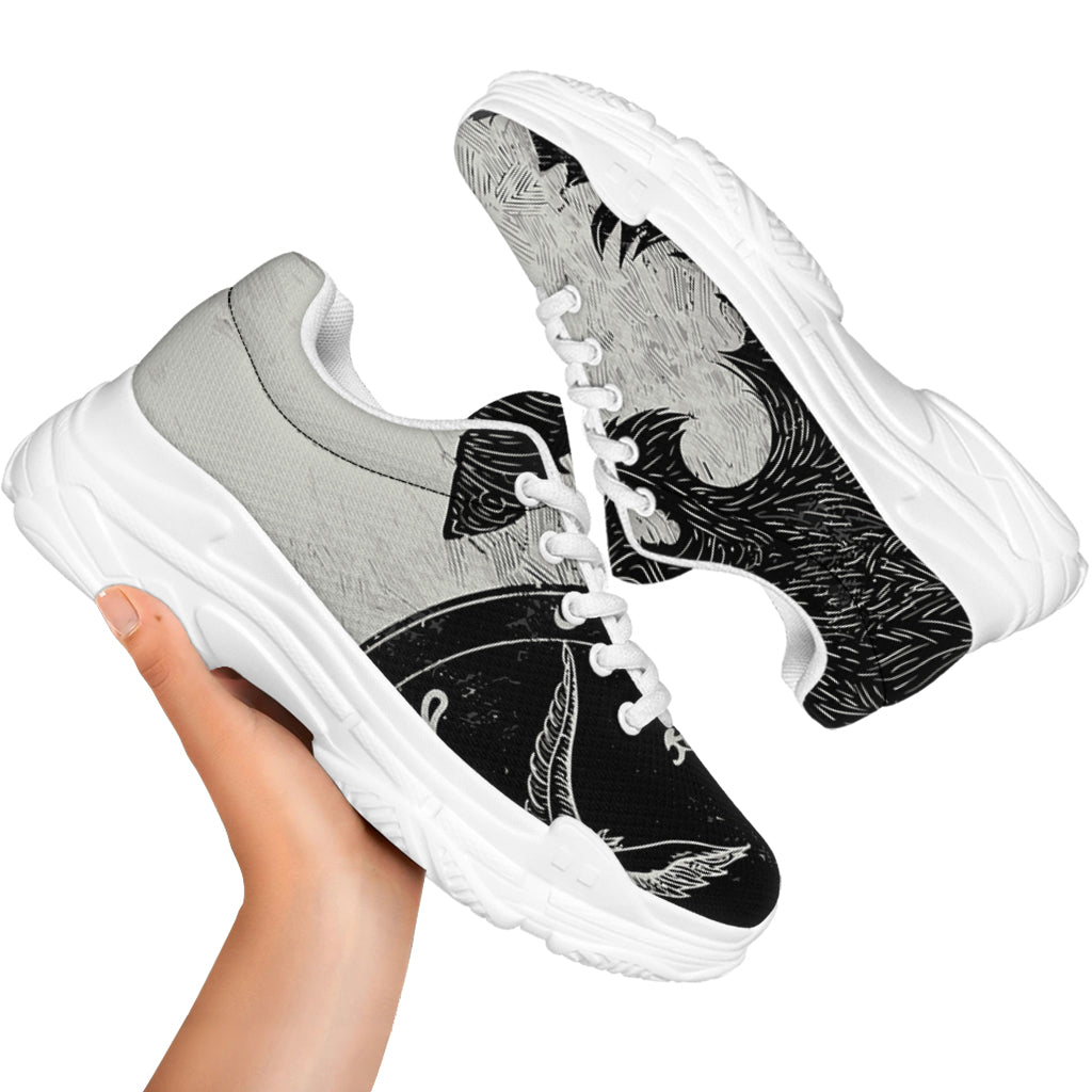 Black Demon Wolf Print White Chunky Shoes – GearFrost