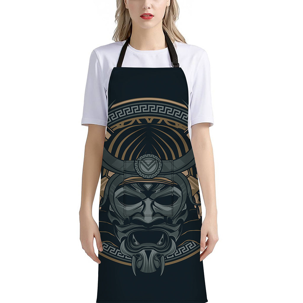 Black Samurai Mask Print Bib Apron With Pocket – GearFrost