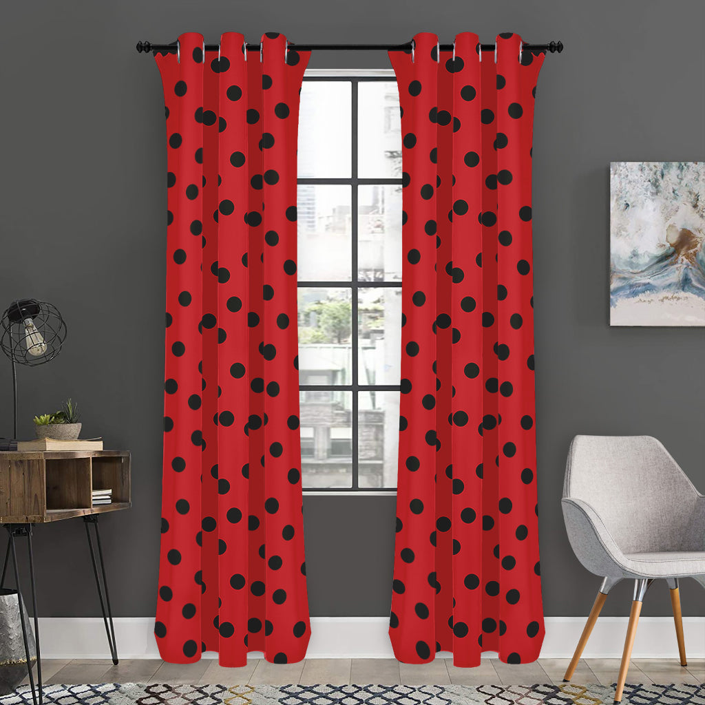 Black Spots Ladybird Pattern Print Grommet Curtain Panels – GearFrost