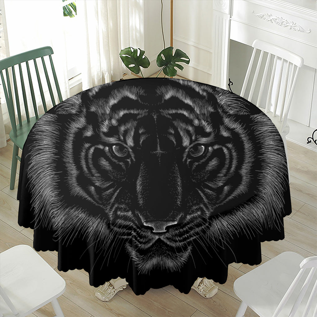 Black Tiger Portrait Print Waterproof Round Tablecloth – GearFrost