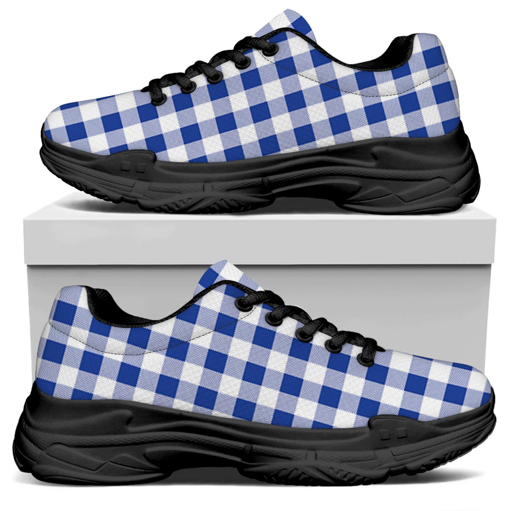 Blue And White Buffalo Check Print Black Chunky Shoes – GearFrost