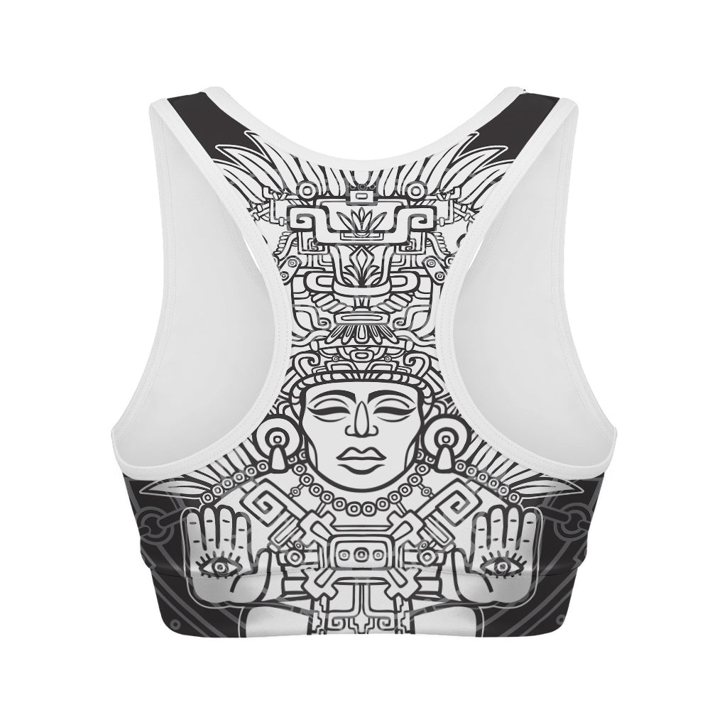 Blue And White Mayan Statue Print Women's Sports Bra – GearFrost
