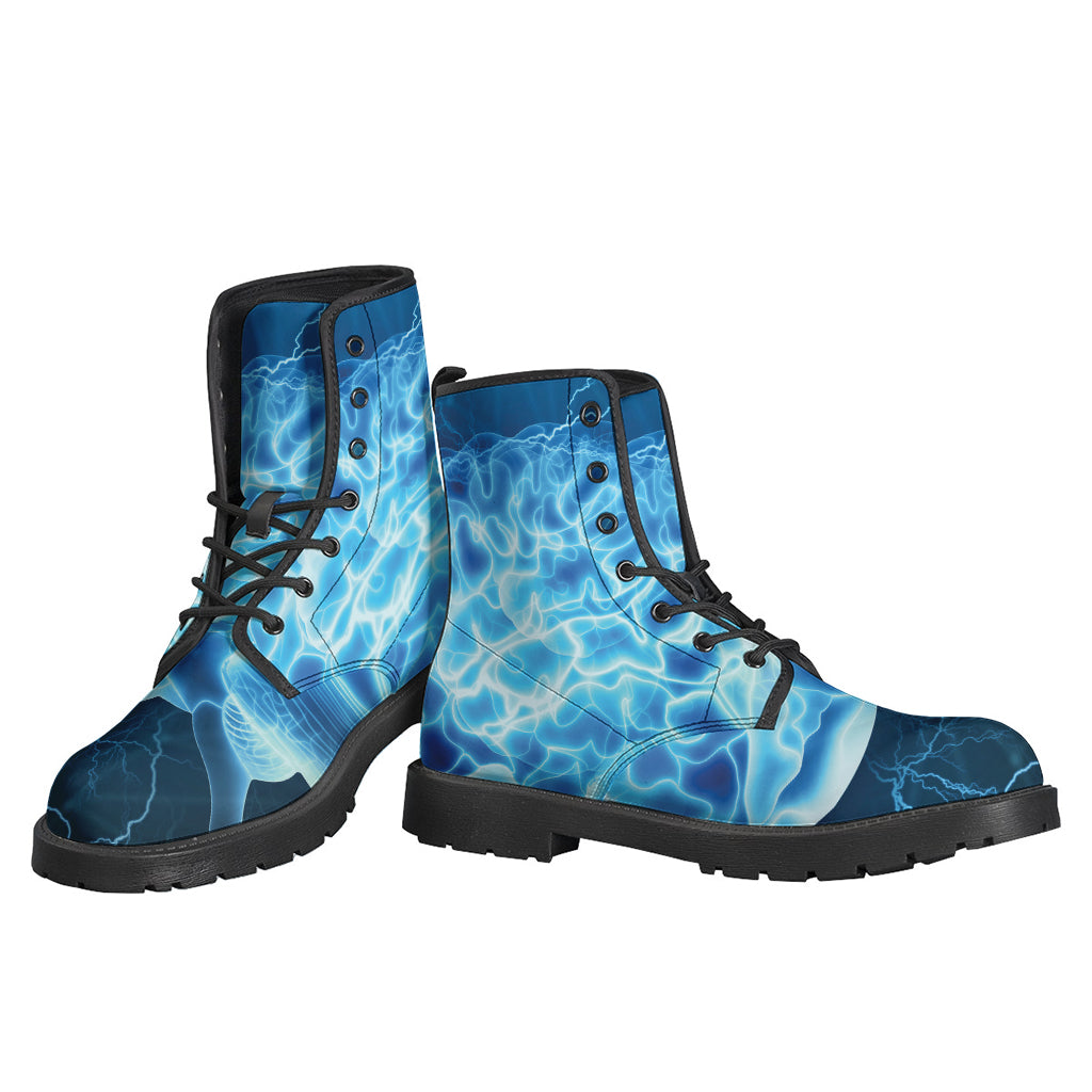 Blue Electrical Brain Activity Print Leather Boots – GearFrost