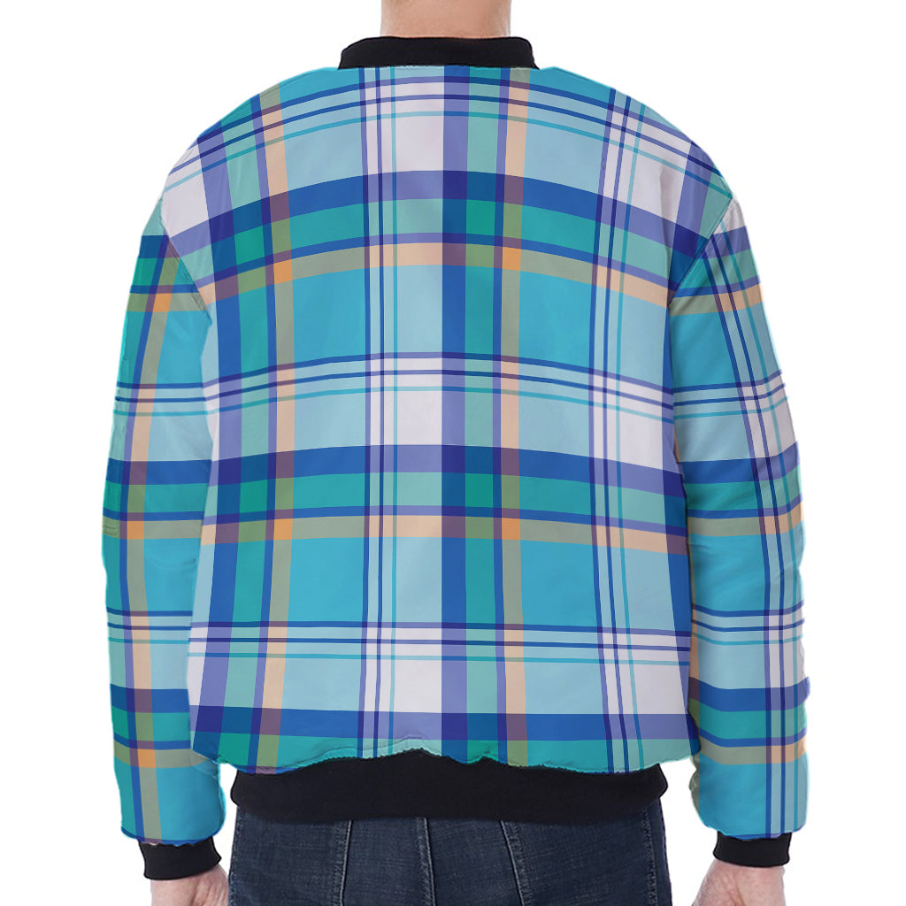 Blue Madras Pattern Print Zip Sleeve Bomber Jacket – GearFrost