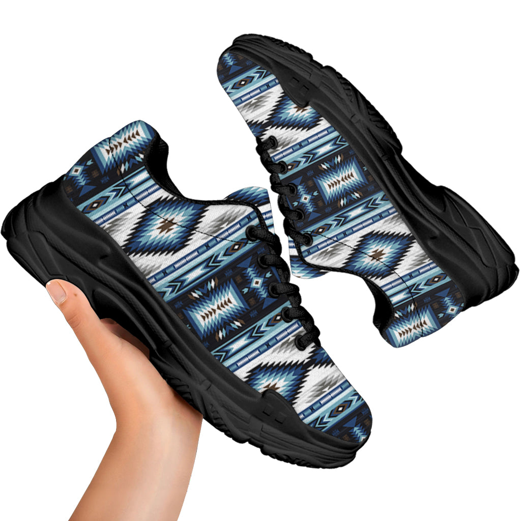 Blue Native Navajo Print Black Chunky Shoes – GearFrost