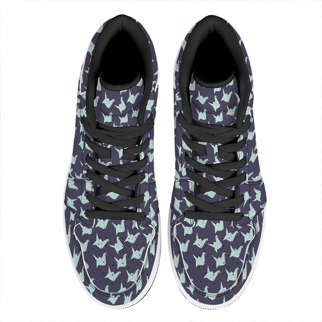 Blue Origami Crane Pattern Print High Top Leather Sneakers – GearFrost
