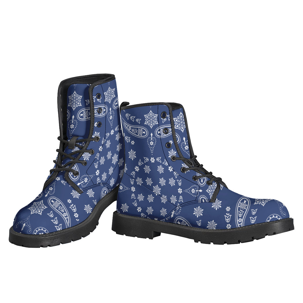 Blue Paisley Bandana Print Lace-Up Boots – GearFrost