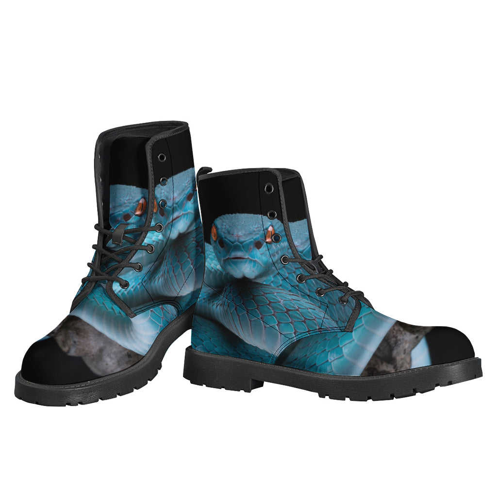 Blue Pit Viper Snake Print Leather Boots – GearFrost