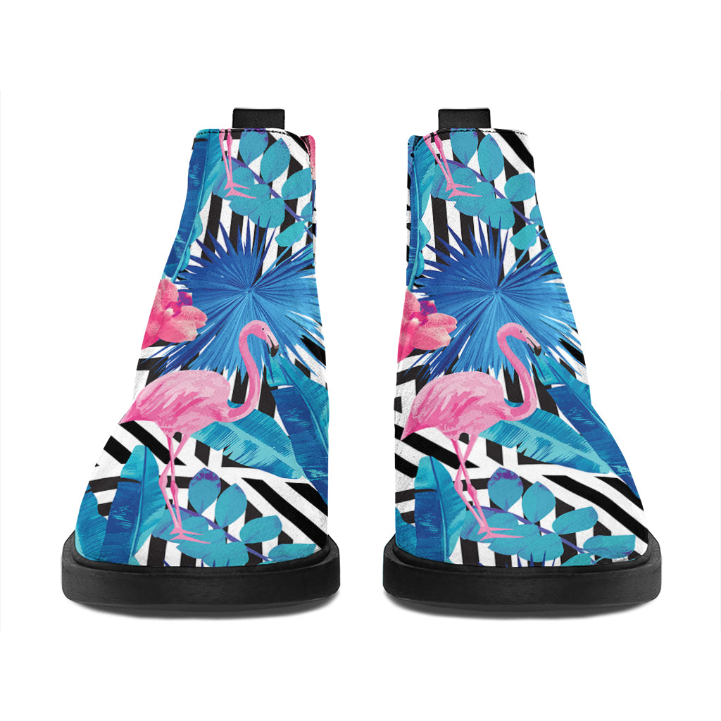Blue Tropical And Pink Flamingo Print Flat Ankle Boots – GearFrost