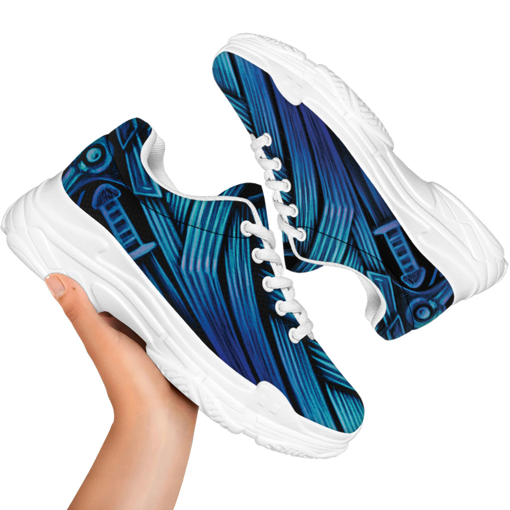 Blue Viking Norse God Odin Print White Chunky Shoes – GearFrost