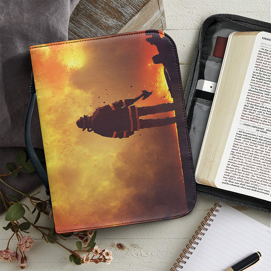 Brave Firefighter With Axe Print Leather Bible Cover – GearFrost