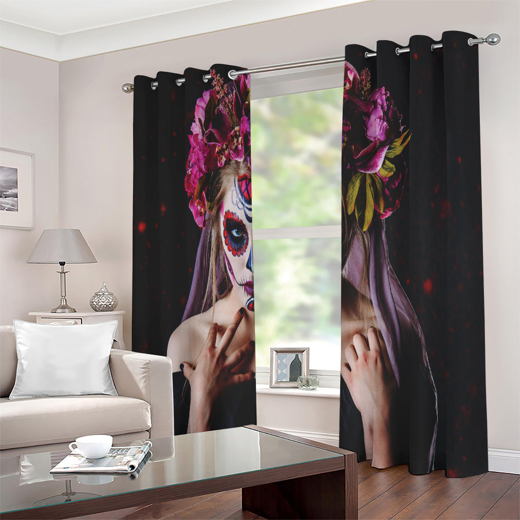 Calavera Girl Day of The Dead Print Extra Wide Grommet Curtains – GearFrost