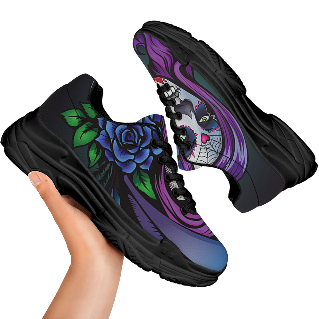 Calavera Girl Dia De Los Muertos Print Black Chunky Shoes – GearFrost
