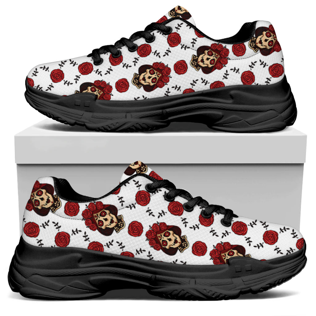 Calavera Girl Skull Pattern Print Black Chunky Shoes – GearFrost