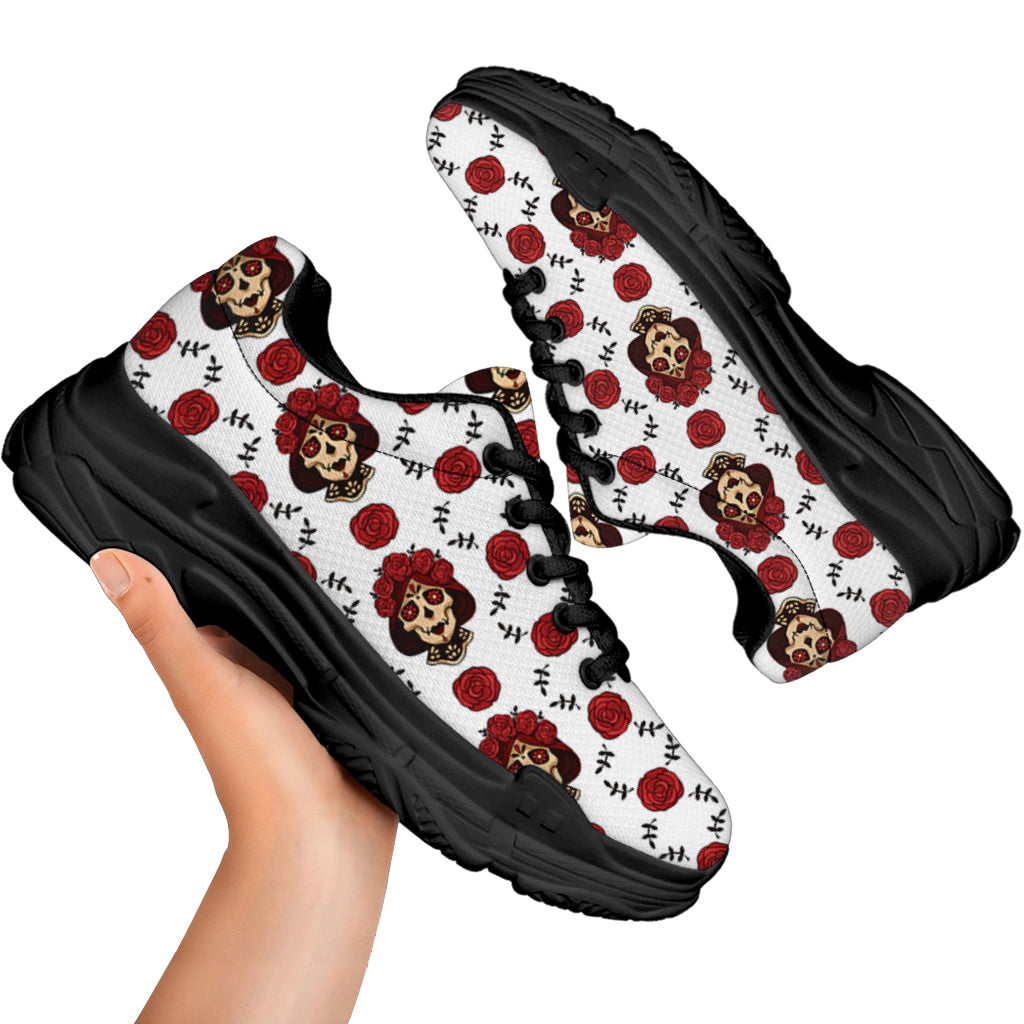 Calavera Girl Skull Pattern Print Black Chunky Shoes – GearFrost