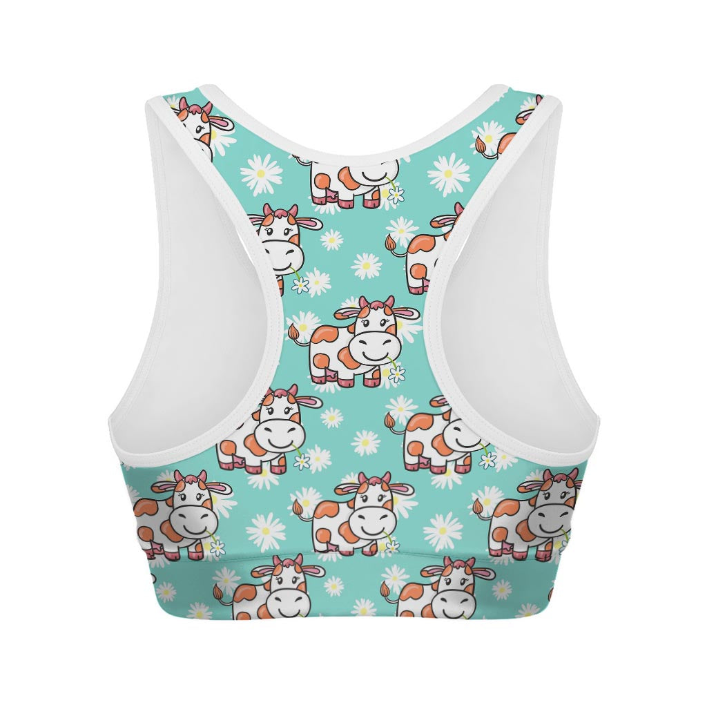 Cartoon Cow And Daisy Flower Print Women's Sports Bra – GearFrost