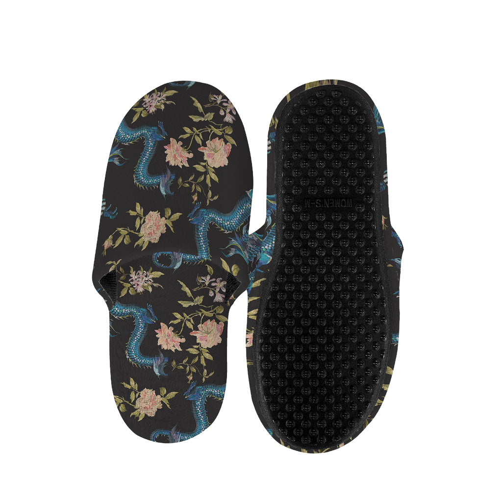 Chinese Dragon And Flower Pattern Print Slippers – GearFrost