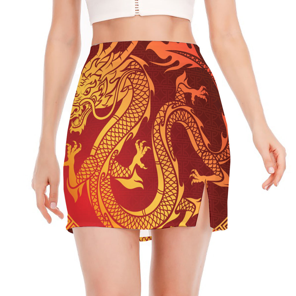 Chinese Dragon Zodiac Sign Print Side Slit Mini Skirt – GearFrost