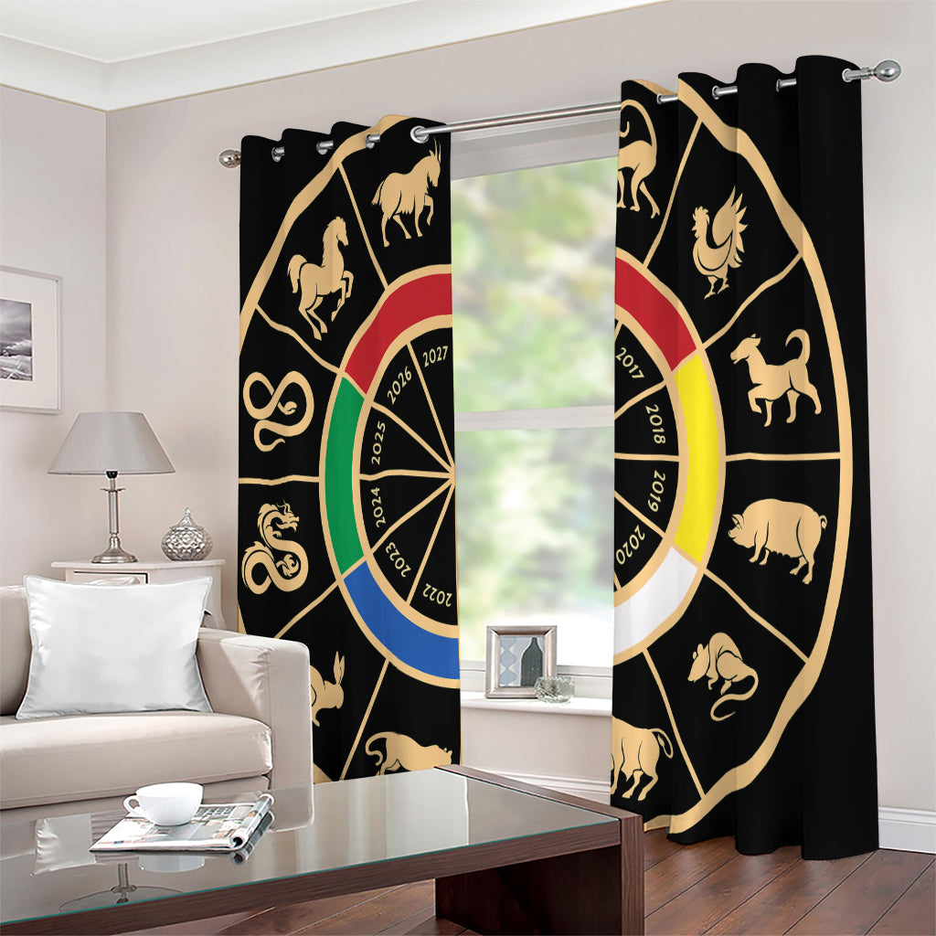 Chinese Zodiac Calendar Wheel Print Extra Wide Grommet Curtains – GearFrost